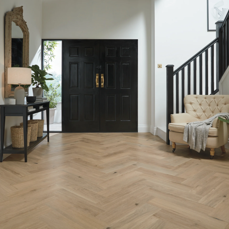 Karndean Van Gogh Neutral Brushed Oak SM-VGW126T Herringbone Gluedown Luxury Vinyl Tile